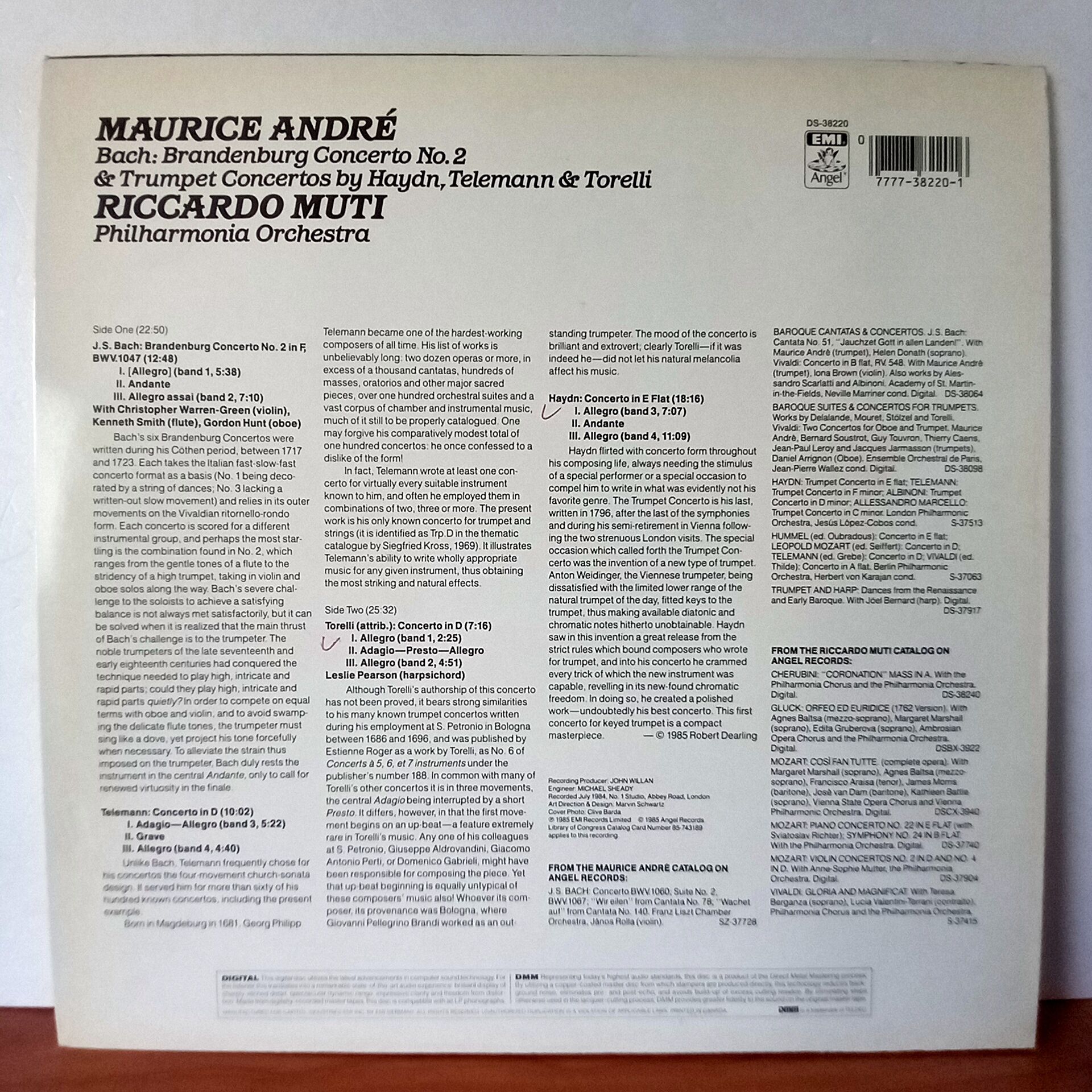 MAURICE ANDRE / BACH: BRANDENBURG CONCERTO NO. 2 & TRUMPET CONCERTORS ...